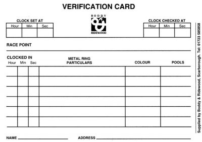 Verification Cards - 100 Cards pigeons.co.uk