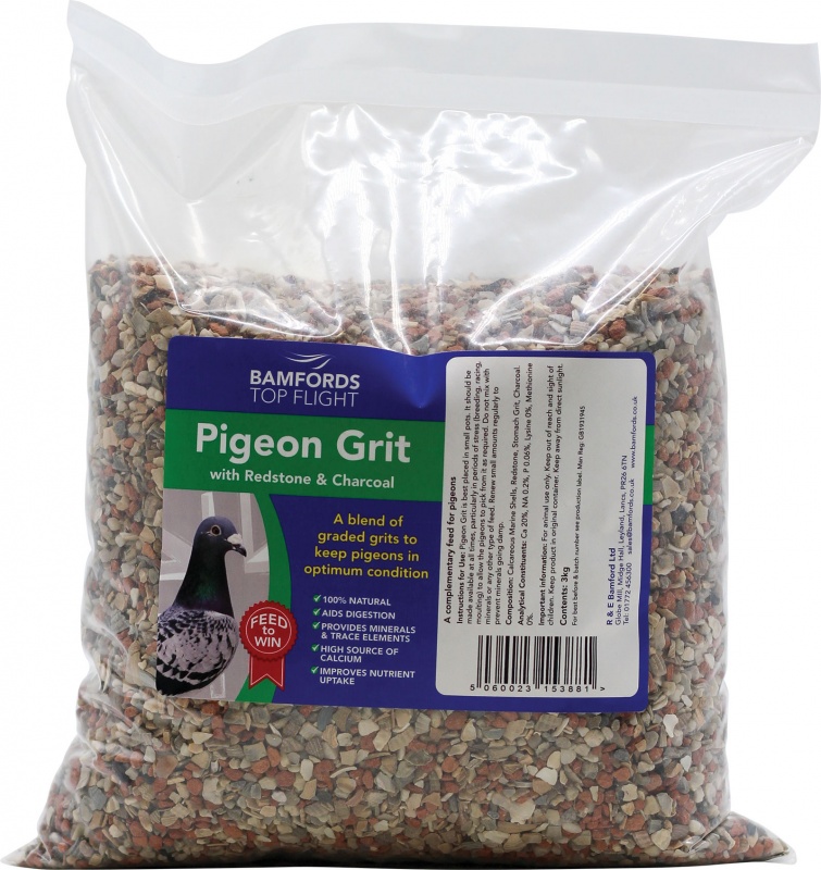Top Flight Pigeon Grit with Redstone and Charcoal 3kg pigeons.co.uk