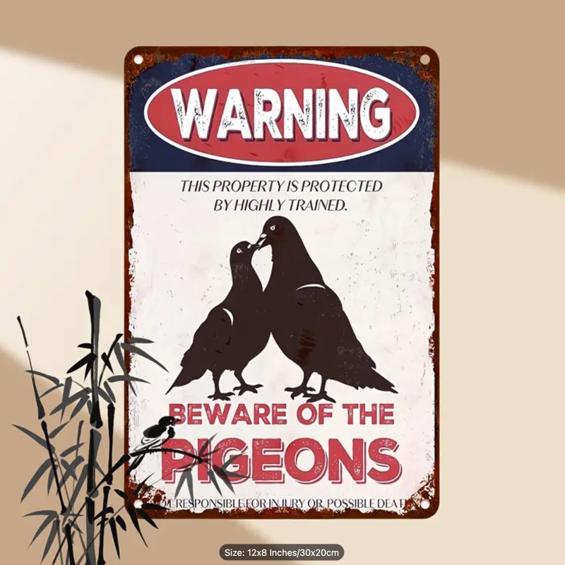 WARNING Protected by Pigeons Metal Sign pigeons.co.uk